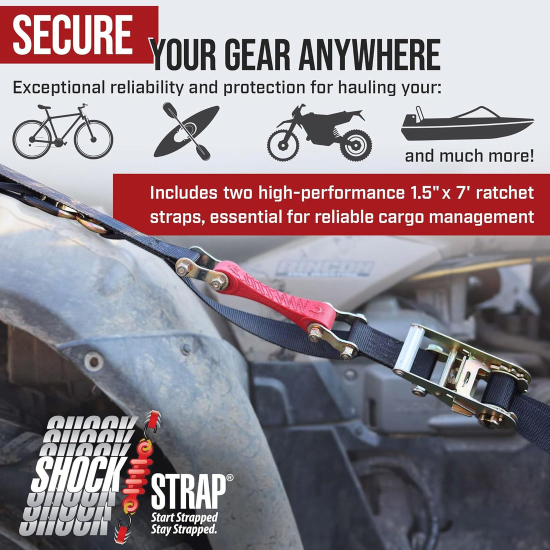 10ft x 1in SHOCKSTRAP® Constant Tension Ratchet Strap, Premium Polyest