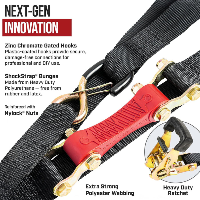 10ft x 1in SHOCKSTRAP® Constant Tension Ratchet Strap with Clip Hooks,