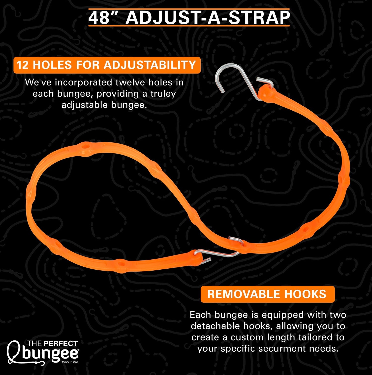 48" Adjust-A-Strap, Heavy Duty Bungee with Removeable Hooks